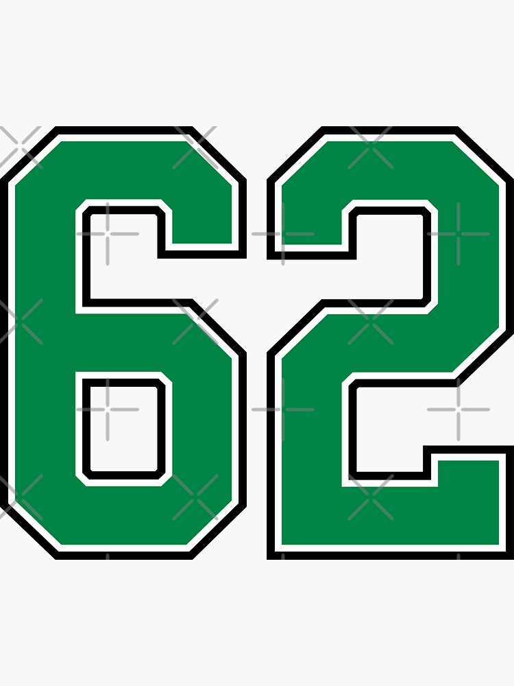 "62 number, green lucky sports sixty two" Sticker by ArtIsParty | Redbubble