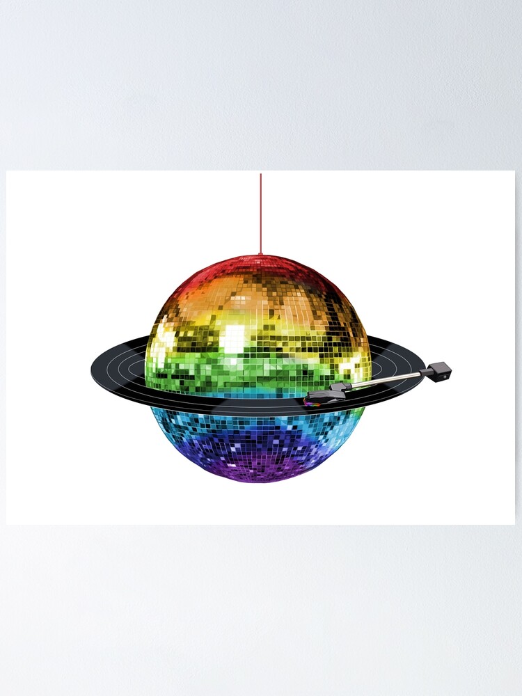 "Disco Ball Retro Rainbow Record Planet" Poster for Sale by DeborahCamp ...