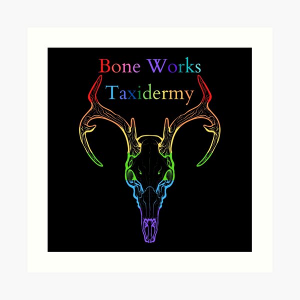 "Rainbow deer skull Bone Works Taxidermy logo" Art Print for Sale by ...