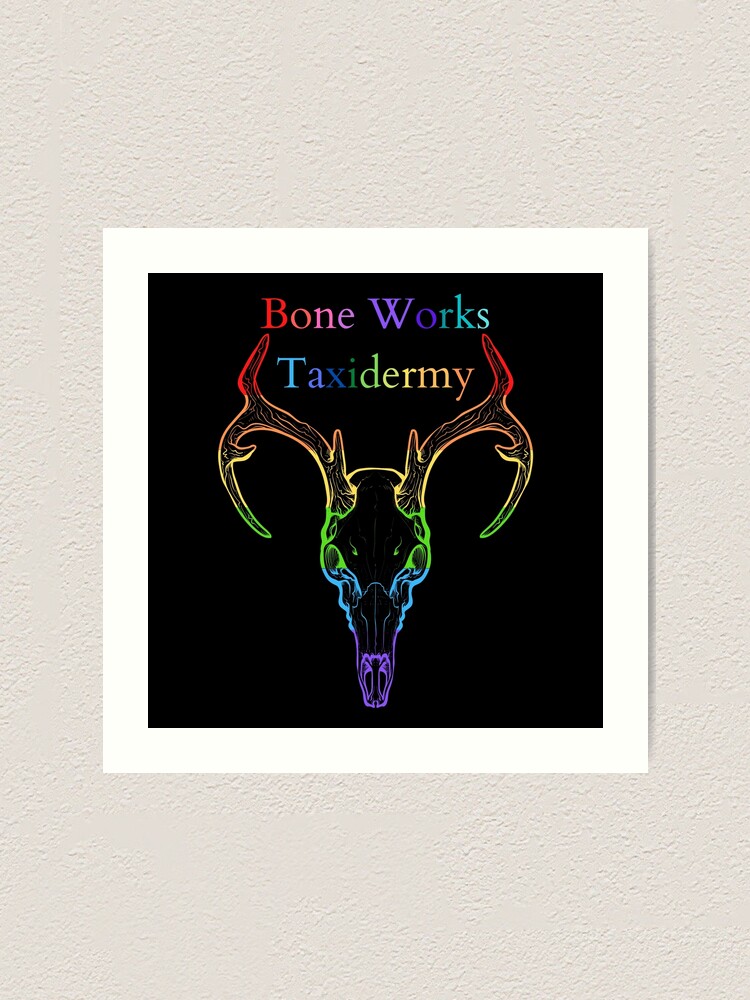 "Rainbow deer skull Bone Works Taxidermy logo" Art Print for Sale by ...