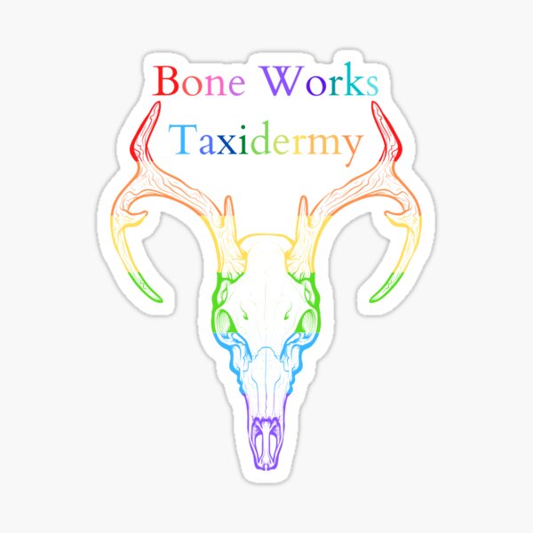 "Rainbow deer skull Bone Works Taxidermy logo" Sticker by BoneWorks ...
