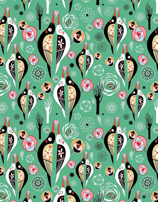 "graphic natural pattern with birds" by Tanor | Redbubble