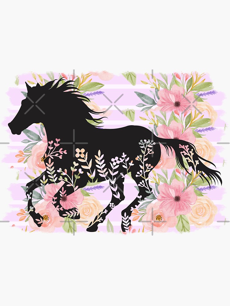 "Floral Horse Silhouette" Sticker by HappyLifeCreate | Redbubble
