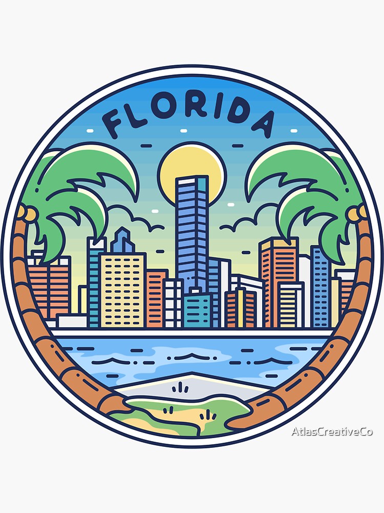"Florida | FL Illustrated Badge | Retro Vintage | Nature" Sticker for ...