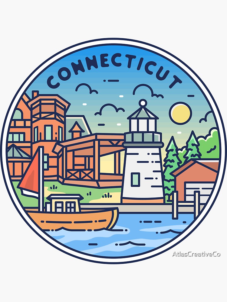 "Connecticut | CT Illustrated Badge | Retro Vintage | Nature" Sticker ...