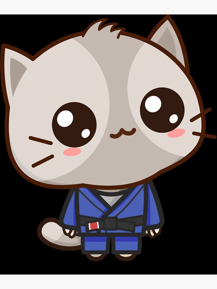 "Brazilian Jiu Jitsu Black Belt Combat Sport Cute Kawaii Cat" Art Print ...
