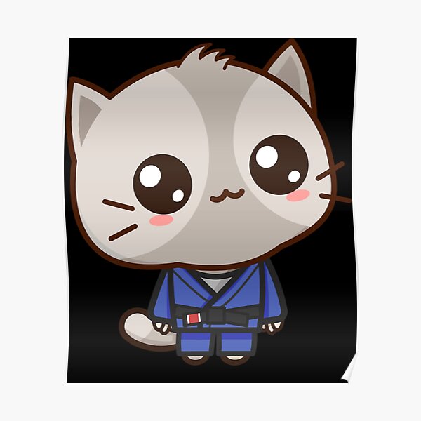 "Brazilian Jiu Jitsu Black Belt Combat Sport Cute Kawaii Cat" Poster ...