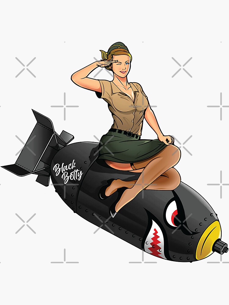 "Black Betty Pinup Bomber" Sticker for Sale by onelegiondesign | Redbubble
