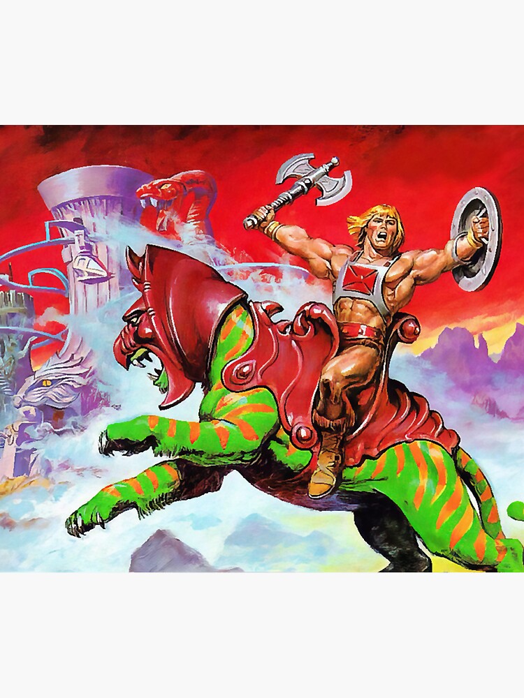 "He-Man on Cringer Into Battle" Sticker by MikeDIreland | Redbubble