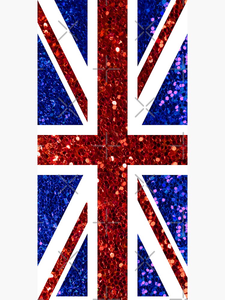 "UK flag navy blue and red sequin digital print design" Sticker for ...