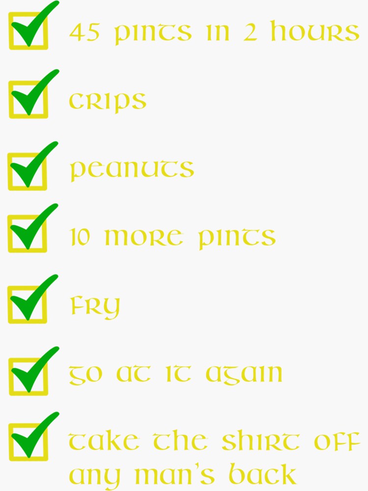 "Paddy Losty Pintman Checklist " Sticker by CatsTeels | Redbubble