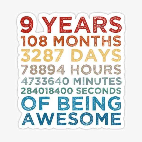 "Kids 9th Birthday 9 Years Old Vintage Retro 108 Months Boys And Girls ...