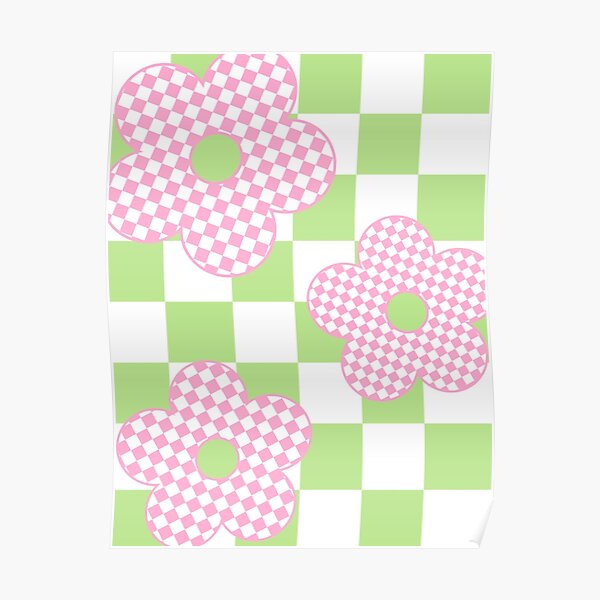 "checker flowers - pink and green" Poster for Sale by juliasantos5 ...