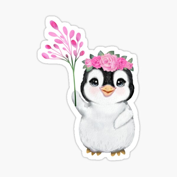 "Cute Pink Baby Girl Penguin Sweet Rose and Spring Floral" Sticker by ...