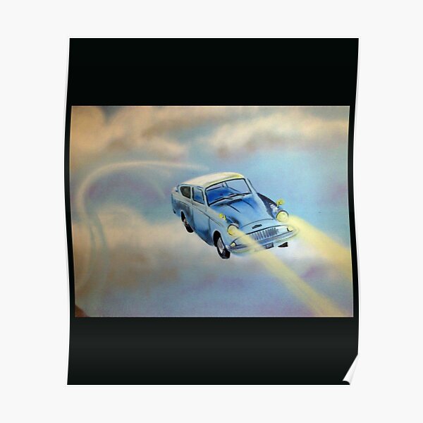 "Flying Blue Car " Poster for Sale by BaileySawer | Redbubble