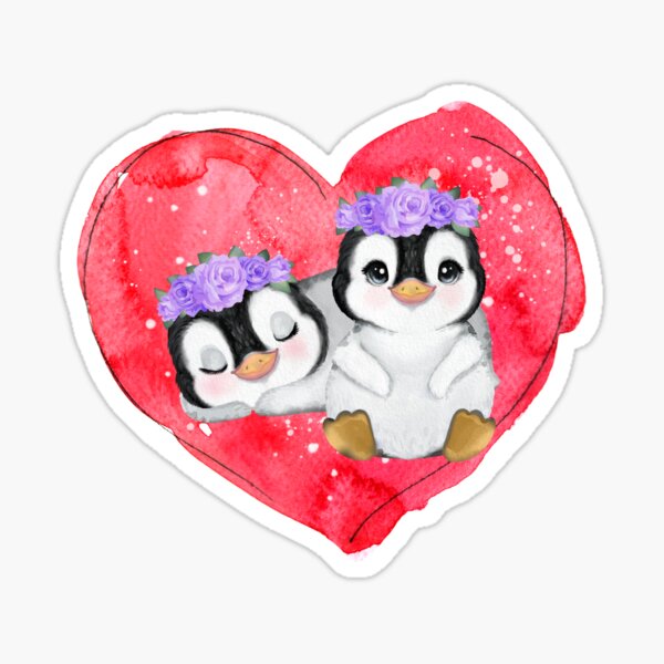 "Cute Purple Baby Girl Penguin Sweet Rose Floral and Heart" Sticker by ...
