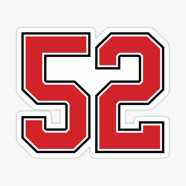 "Sports Number 52, red black color lucky sport fifty two" Sticker by ...
