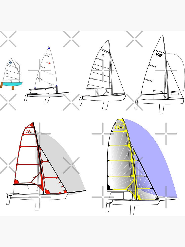 "Optimist, Laser, 420, 470, 29er, 49er sailboats" Poster for Sale by ...