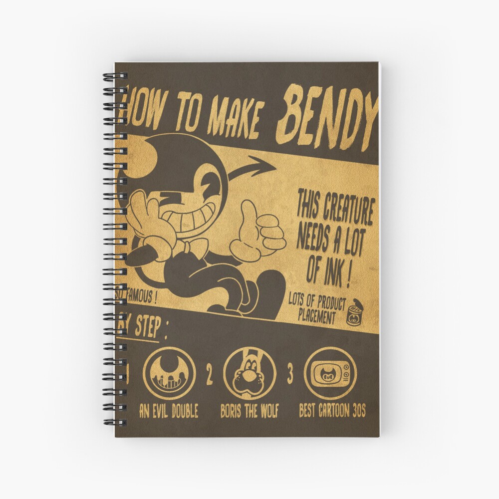 "Bendy poster - cartoon style" Spiral Notebook for Sale by artworms ...