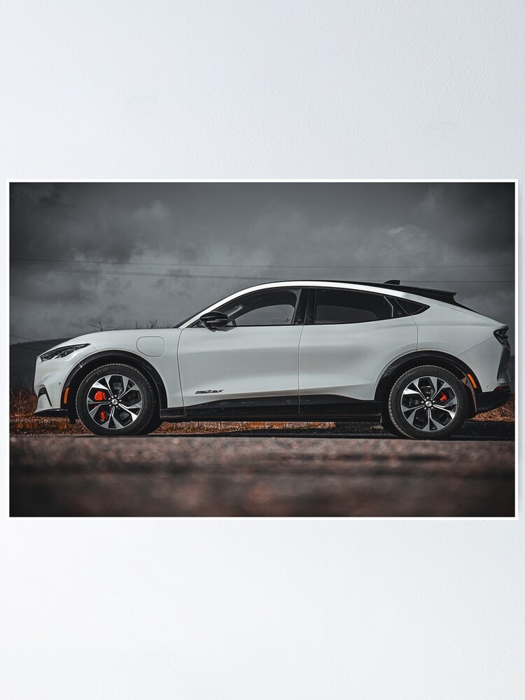 "White Mustang Mach-E" Poster for Sale by autoaddict | Redbubble
