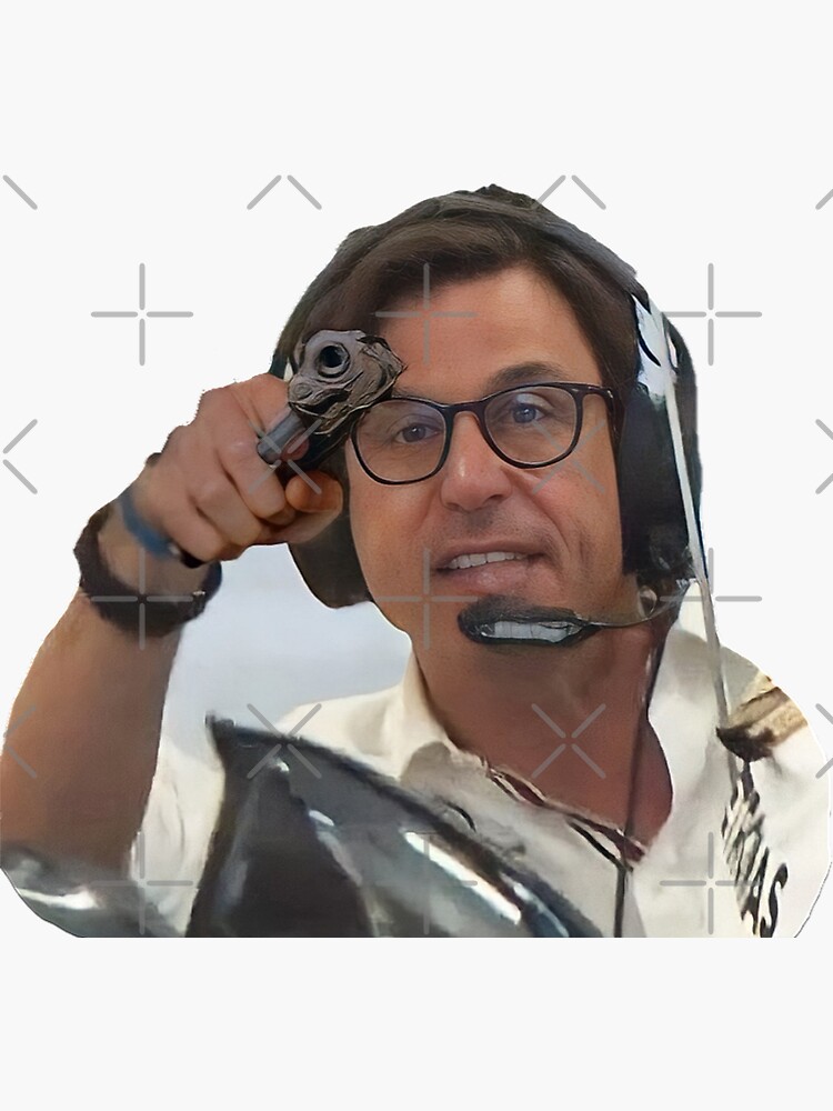 Pegatina «Holding Gun Toto Wolff Face Llamada de radio Temporada F1 ...