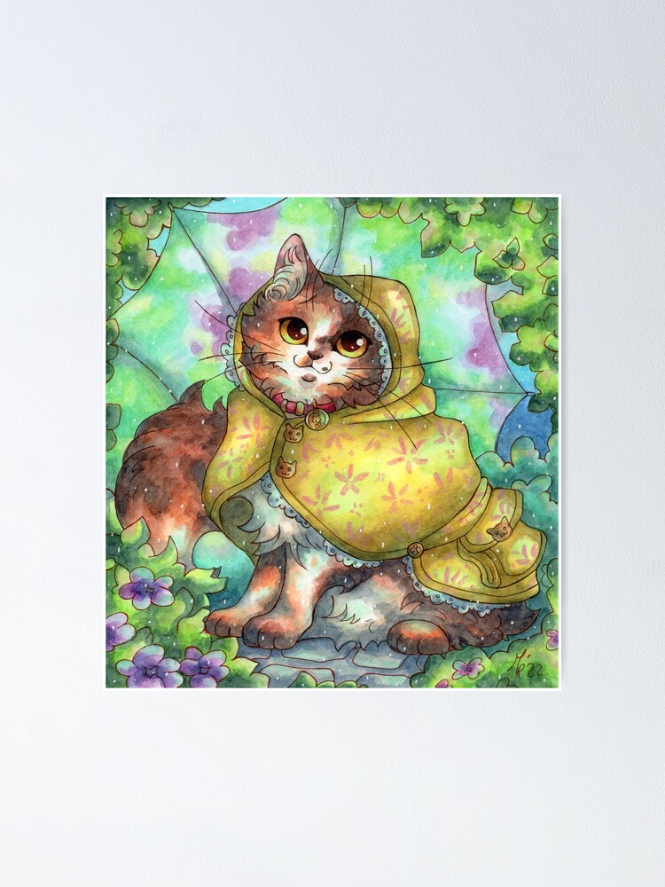 "Cottagecore spring rain cat" Poster for Sale by Monniponi | Redbubble