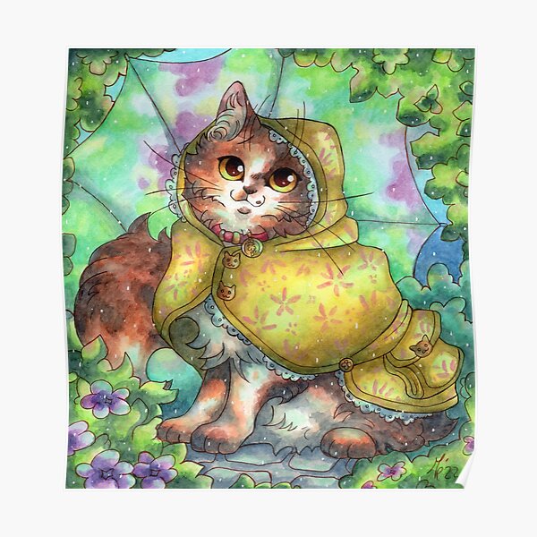 "Cottagecore spring rain cat" Poster for Sale by Monniponi | Redbubble
