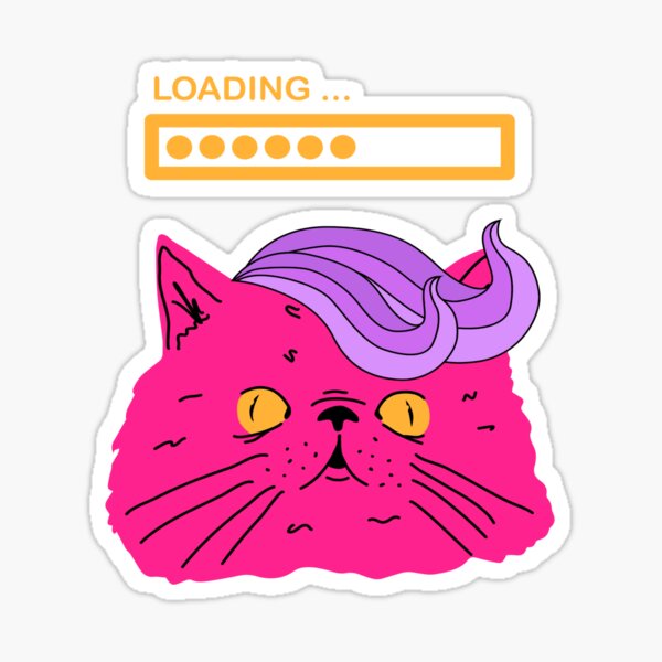"Cat with wig loading process" Sticker by badasskitty | Redbubble