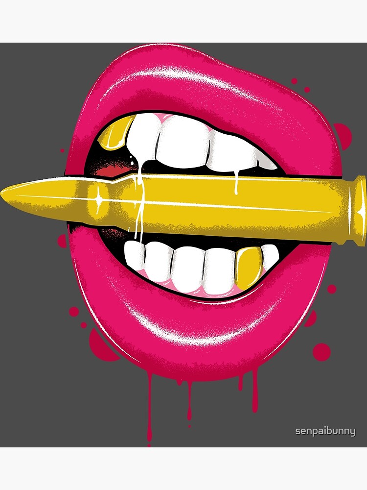 "Gold Blooded Lips beating bullet with blood and gold teeth" Canvas ...