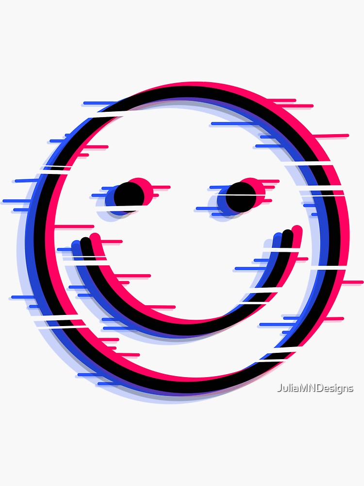 "Glitched Smiley Face Red and Blue Sticker" Sticker for Sale by ...