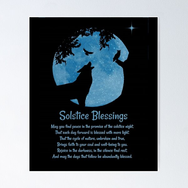 "Winter Solstice Yule Wolf, Owl, Raven and Moon Blessings Poster ...