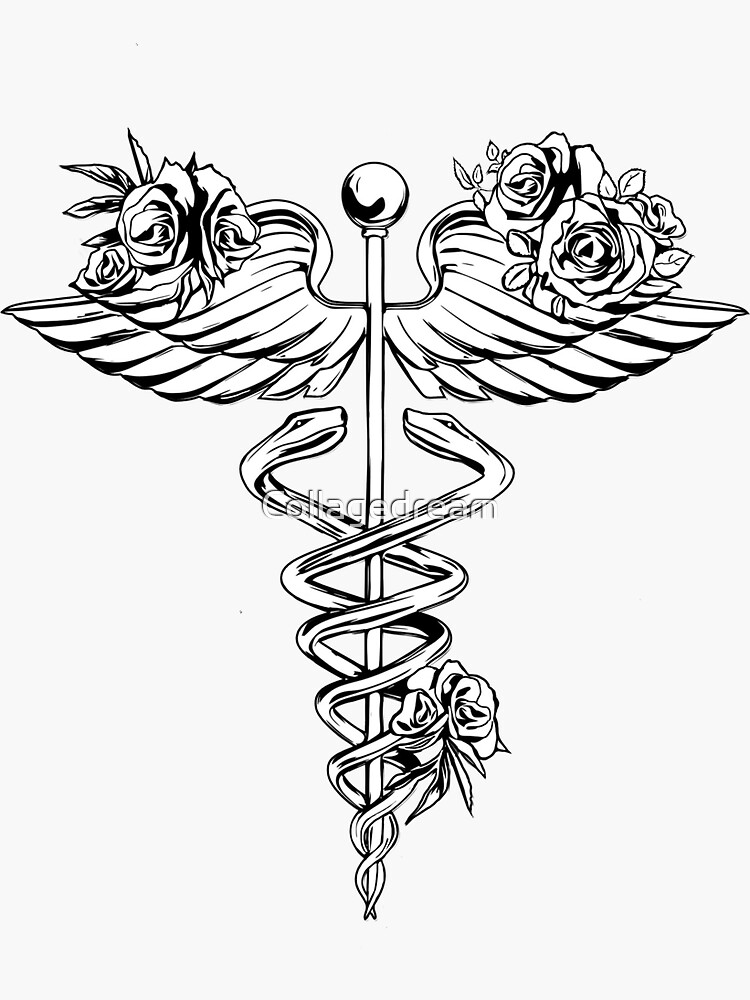 "Caduceus Art Medical, medical illustration art, floral caduceus ...
