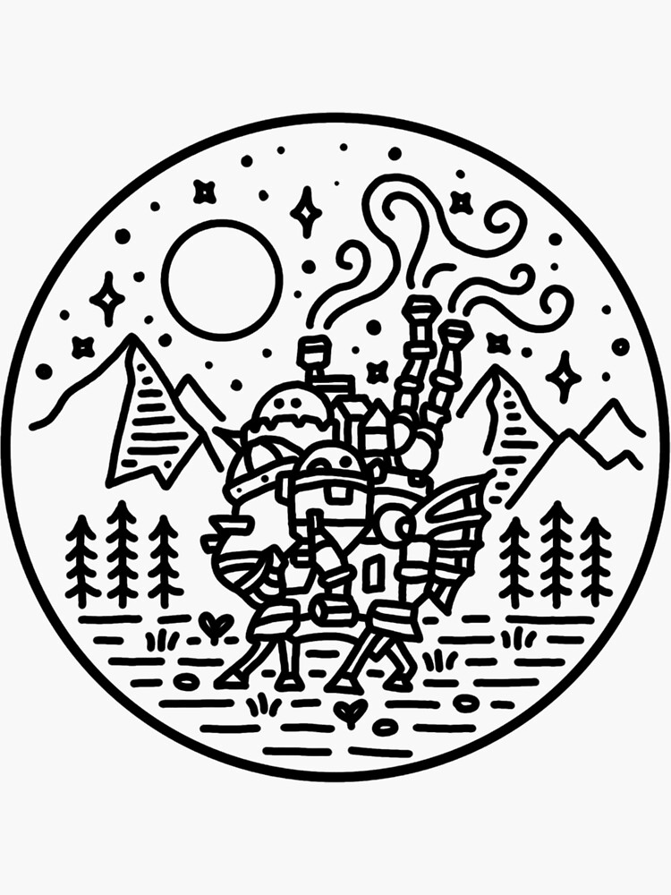 "Howl's moving castle - black outline Sticker" Sticker by AaravBrook ...