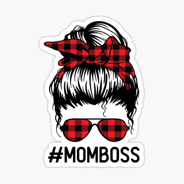 "Mom Boss Messy Bun Buffalo Plaid Mommy MomLife" Sticker for Sale by ...