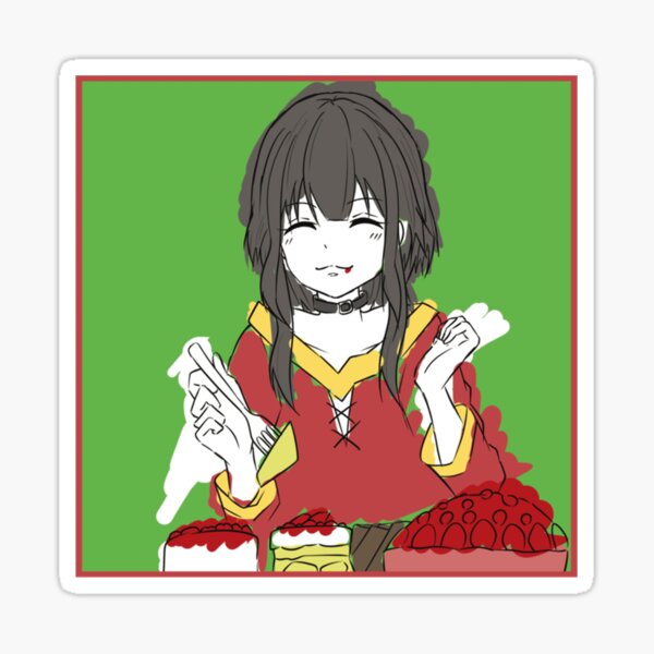 "Konosuba Megumin eating sweet Classic ." Sticker by halickyrgrif ...