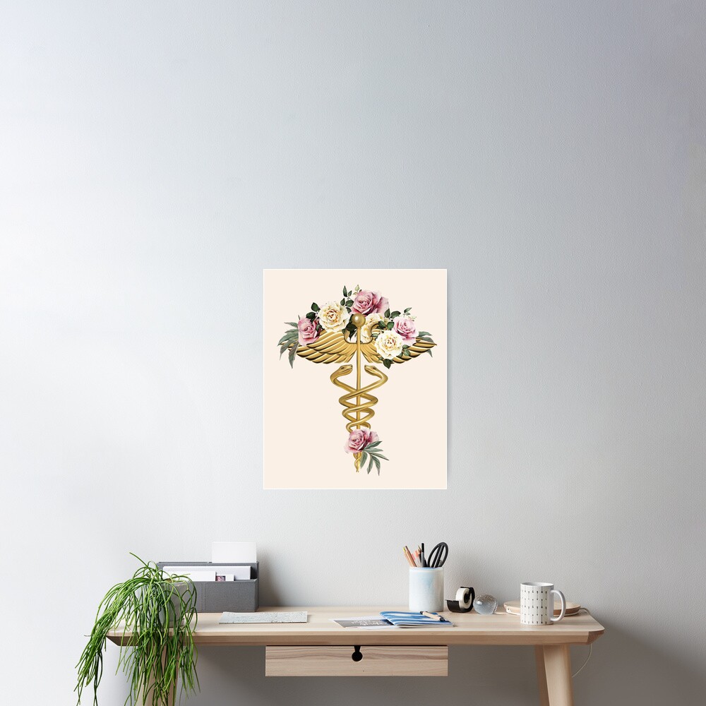 "Floral Caduceus Art Medical, medical illustration art, floral caduceus ...