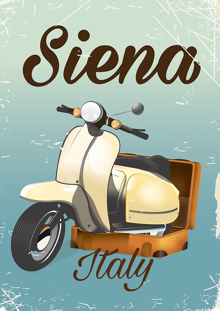 "Siena Italy Scooter vacation poster " by Nicholas Greenaway | Redbubble