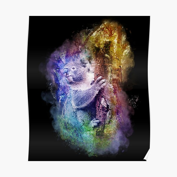 Póster «Rainbow Koala colgando de un árbol de eucalipto, vibrando» de ...