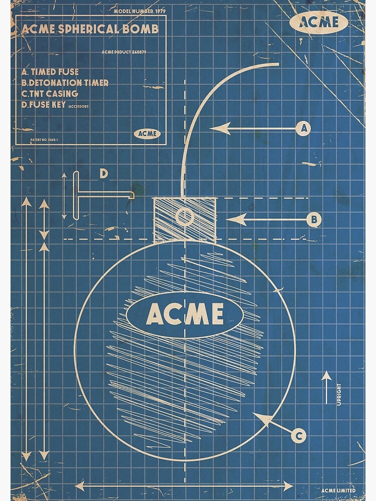 "Acme Spherical Bomb blueprint" Metal Print for Sale by vectorwebstore ...
