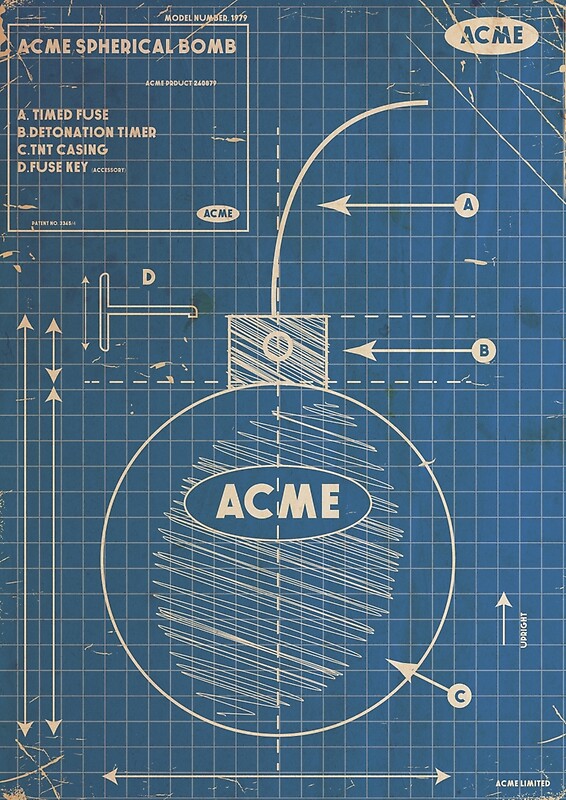 "Acme Spherical Bomb blueprint" by Nicholas Greenaway | Redbubble