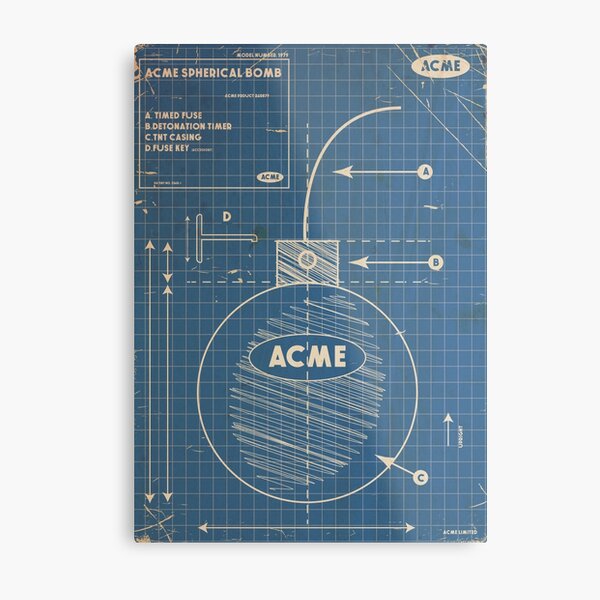 "Acme Spherical Bomb blueprint" Metal Print for Sale by vectorwebstore ...