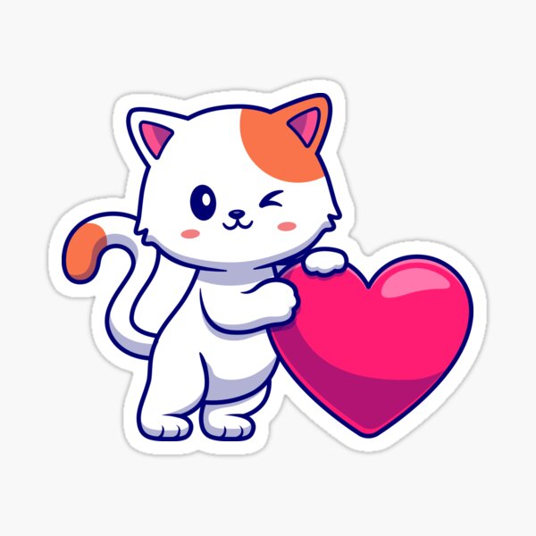 "TITLE: CUTE-CAT-with-LOVE-heart-CARTOON-vector-icon" Sticker for Sale ...