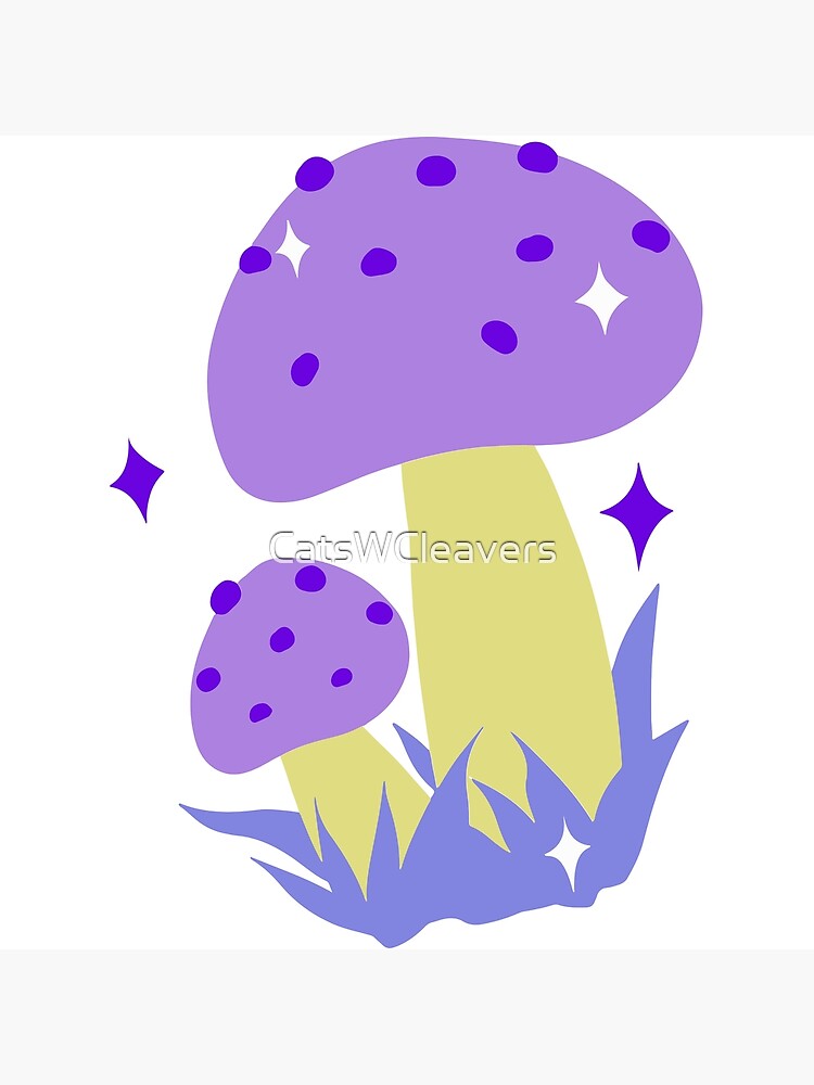 Lámina artística «Hongos mágicos morados y blancos de dibujos animados ...