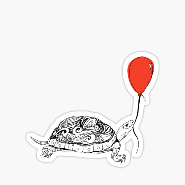 "Turtle Holding Balloon" Sticker by FFDoodles | Redbubble