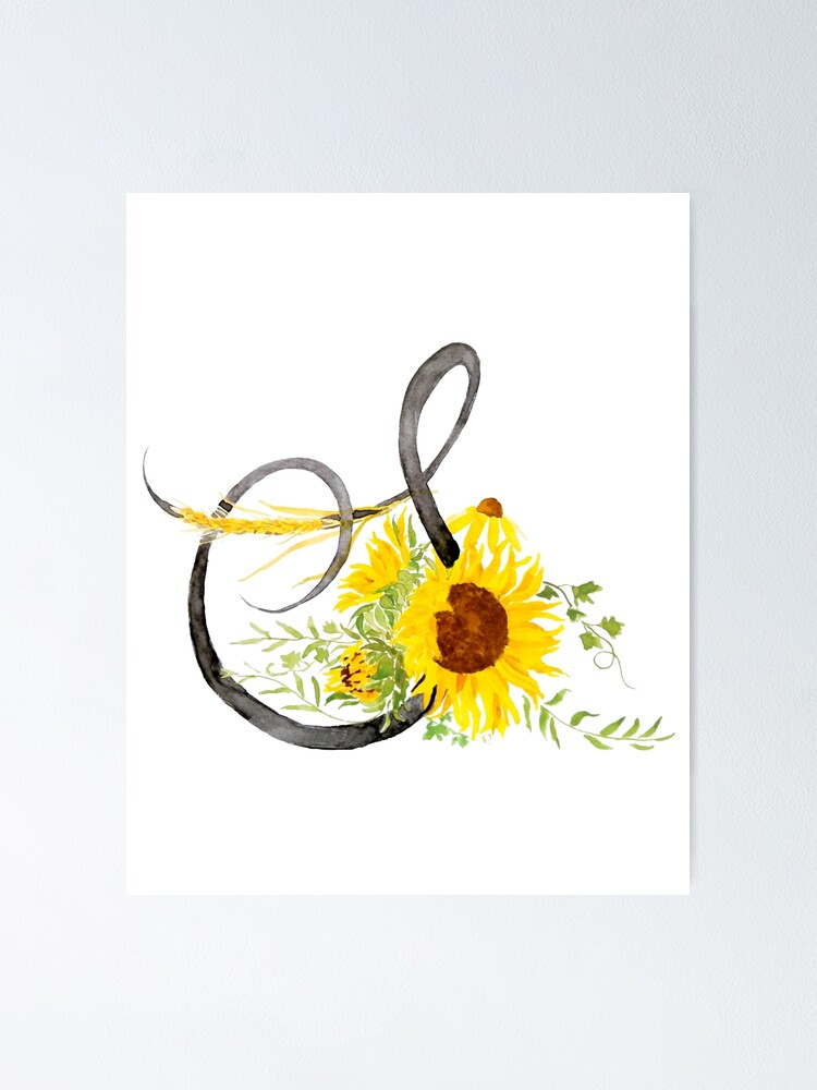 "letter S calligraphy sunflower watercolor" Poster for Sale by ...