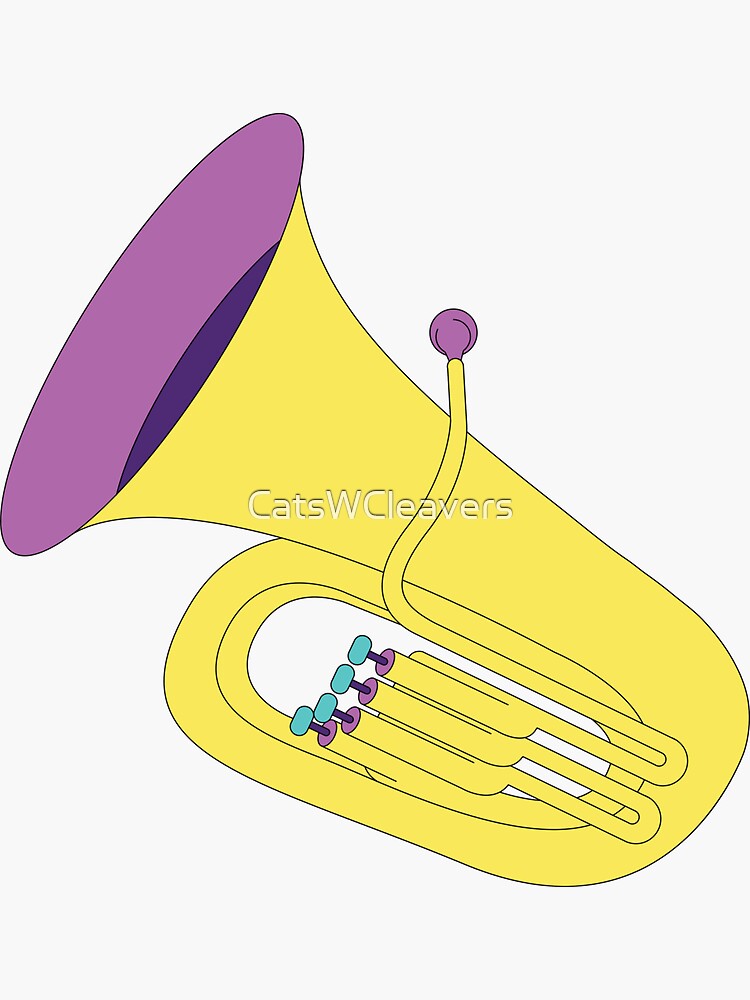 "Yellow and Purple Retro Tuba" Sticker by CatsWCleavers | Redbubble