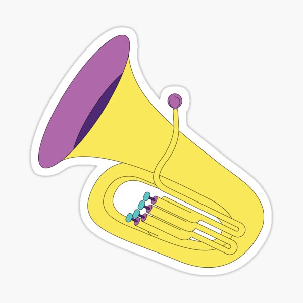 "Yellow and Purple Retro Tuba" Sticker by CatsWCleavers | Redbubble