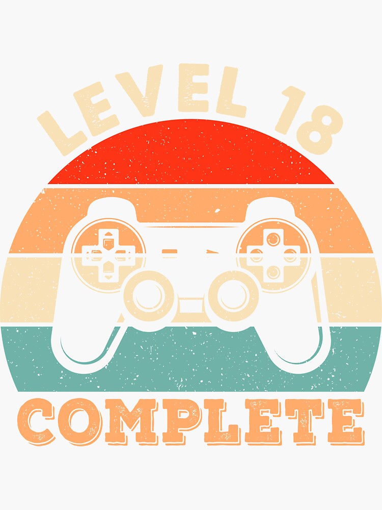 "Level 18 Complete - Gaming" Sticker by TheWienerArt | Redbubble