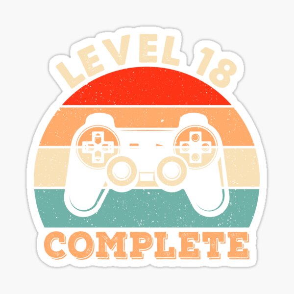 "Level 18 Complete - Gaming" Sticker by TheWienerArt | Redbubble