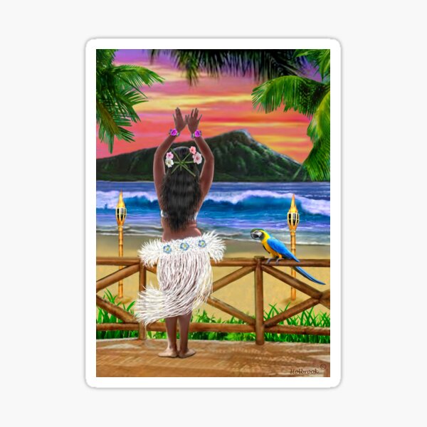 "HAWAIIAN SUNSET HULA" Sticker for Sale by HOLBROOKART | Redbubble